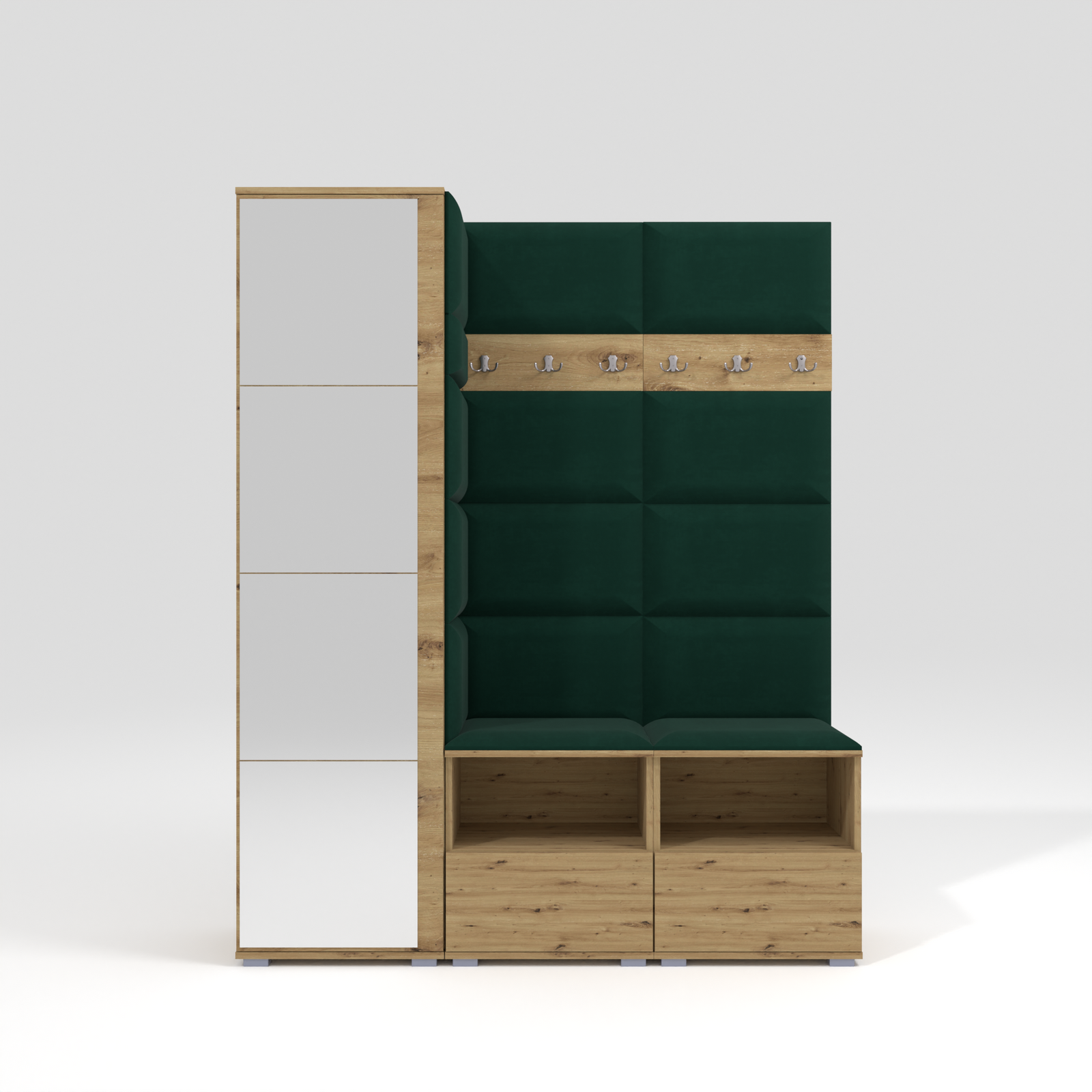 Tapicerowana garderoba Nela II z lustrem - kolor dąb artisan + tkanina ...